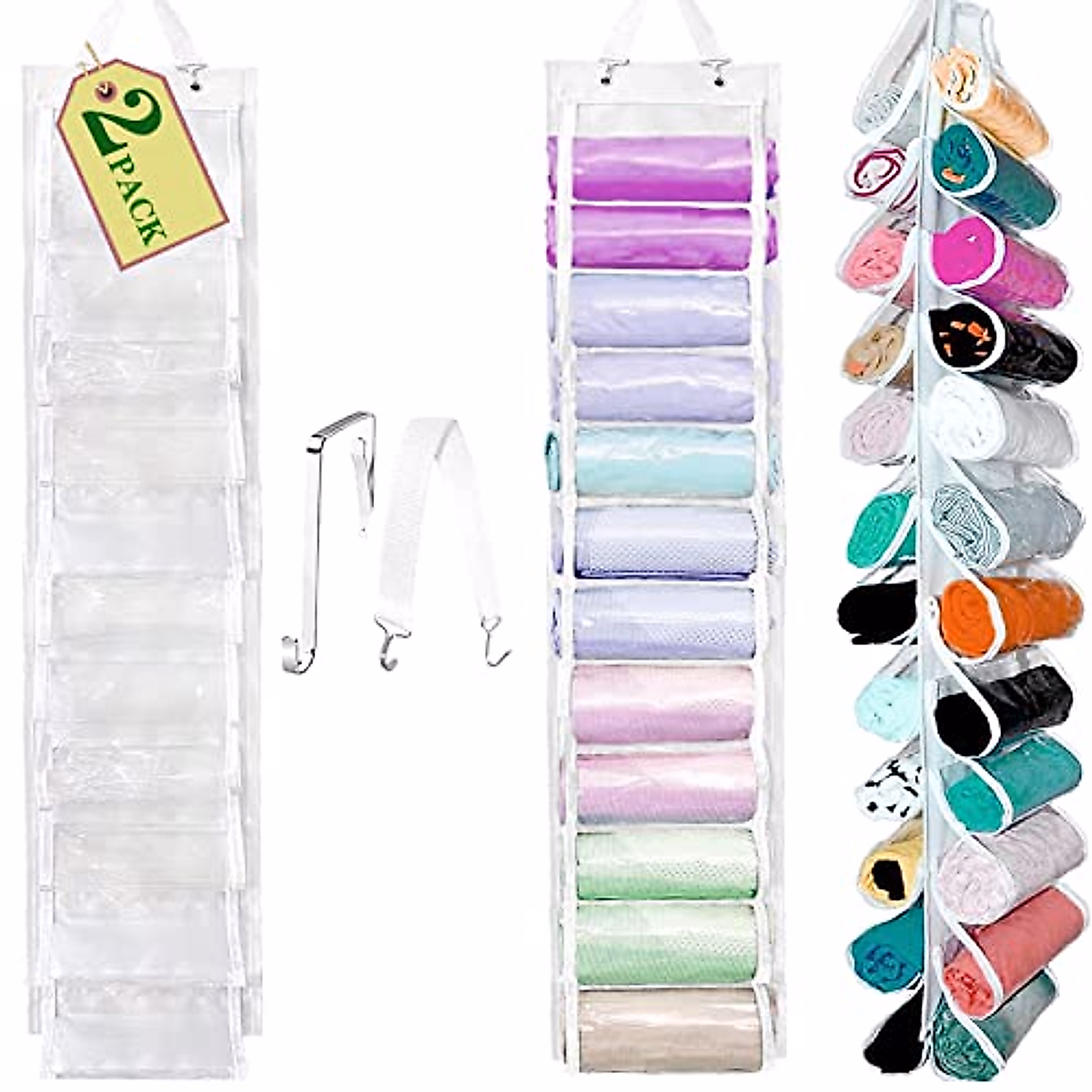 ZKDYNJ 2 Pack Leggings Storage Organizer, Hanging Legging Organizer for Closet, Clothes Portable Closets Roll Holder with 24 Pocket, Space Saver Closet Storage Organization