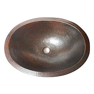 SimplyCopper 19" Oval Brushed Sedona Copper Bathroom Sink Under Mount or Drop In