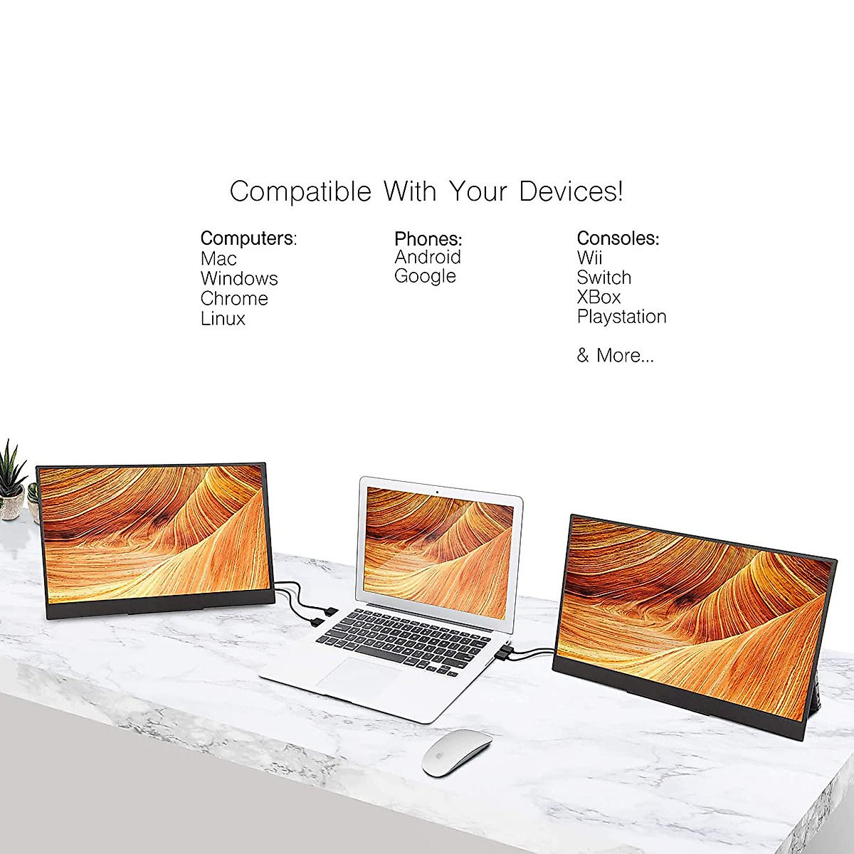 SideTrak Solo Triple 15.6” Portable Gaming Monitor for Laptops, 2 Freestanding 15.6” FHD 1080P LED Display Screens, Extending Screens for Mac, PC, & Chrome, USB-C or HDMI, Speakers & HDR Mode