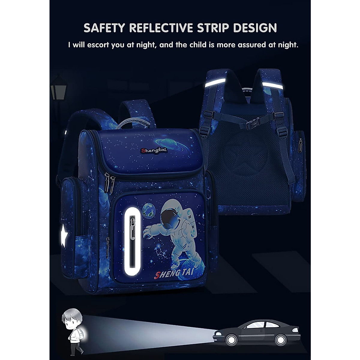 Astronaut School Backpack for Boys Large Capacity Waterproof Light Weight Schoolbag Bookbag for Kids Primary School Student (Blue)