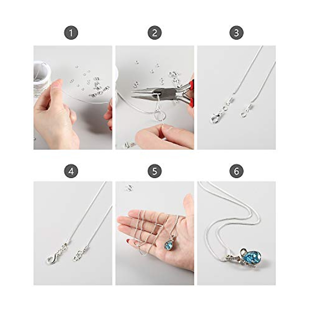 PP OPOUNT 33 Feet Silver Snake Chains Link Cable Chain Silver Plated Necklace with 20 Lobster Clasps 50 Jump Rings and 40 Pieces Connectors Clasps for Jewelry Chain Making