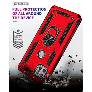 YZOK Compatible with Motorola One 5G Ace Phone Case,with HD Screen Protector,[Military Grade] Ring Car Mount Kickstand Hybrid Hard PC Soft TPU Shockproof Protective Case for Moto One 5G Ace (Red)
