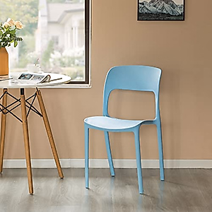 Fabulaxe Modern Plastic Outdoor Dining Chair with Open Curved Back, Blue Set of 2