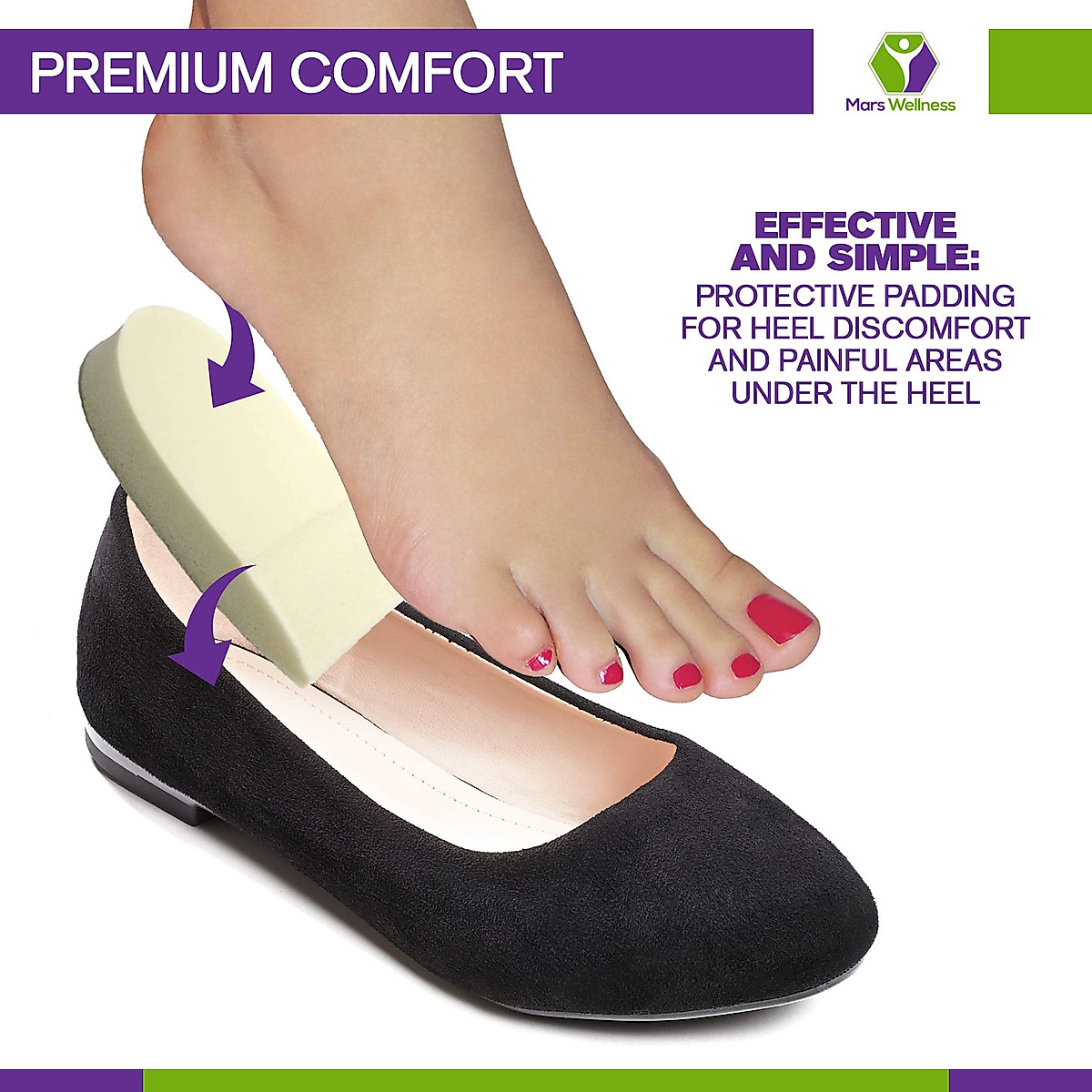 Foam Heel Cushion Pad 1/2" Non Adhesive - Foot Pain Relief - 4 Pairs