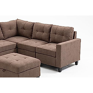 Evedy Living Room Furniture Set,L-Shaped, Modular Sectional Sofa with Left & Right Arm, Corner Chair, Ottomans Table,Extra Wide Chaise Lounge Couch for Home, Apartment (Brown)