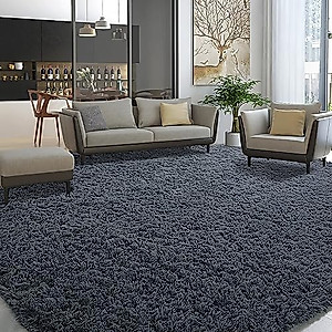 BALAPET Modern Plush Area Rug 9x12, Ultra Soft Large Faux Fur Area Rug for Bedroom Living Room, Non-Skid Indoor Carpet for Kids Playroom Home Decor, Solid Grey