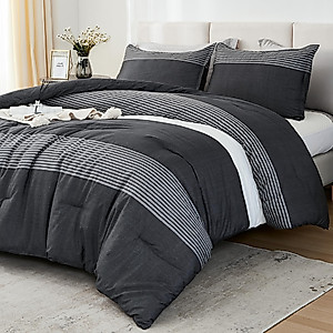 Litanika Twin XL Comforter Set Black White Grey - 2 Pieces Gray Twin Extra Long Size Lightweight Bedding Set, All Season Down Alternative Comforter