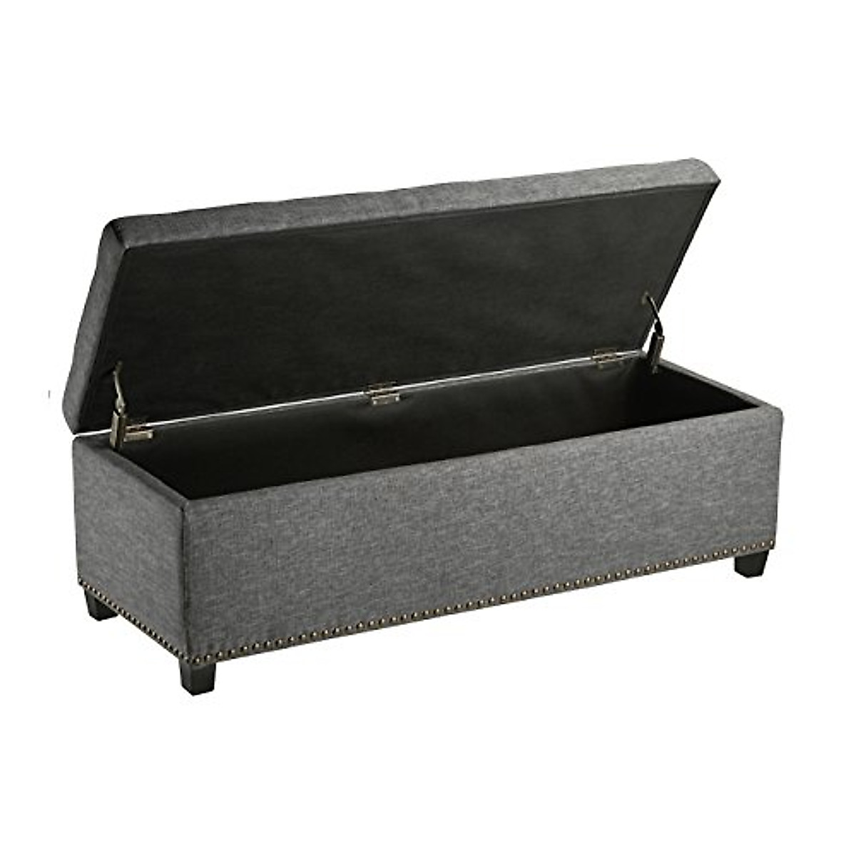 FIRST HILL FHW Thomas Rectangular Storage Ottoman Bench, Large, Stone Grey