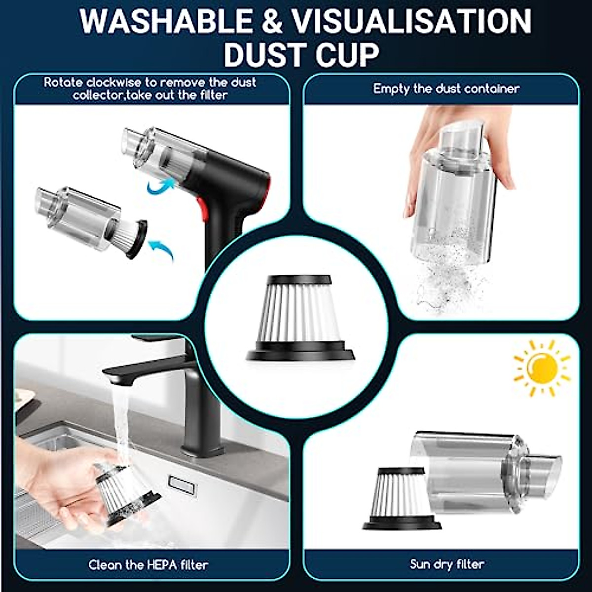 CSCL Handheld Car Vacuum Cleaner High Power Cordless, 120W Portable Wireless Car Vacuum Cleaner Rechargeable with Strong Suction & Air Duster, Mini Hand held Vacuum Cleaner for Car Home