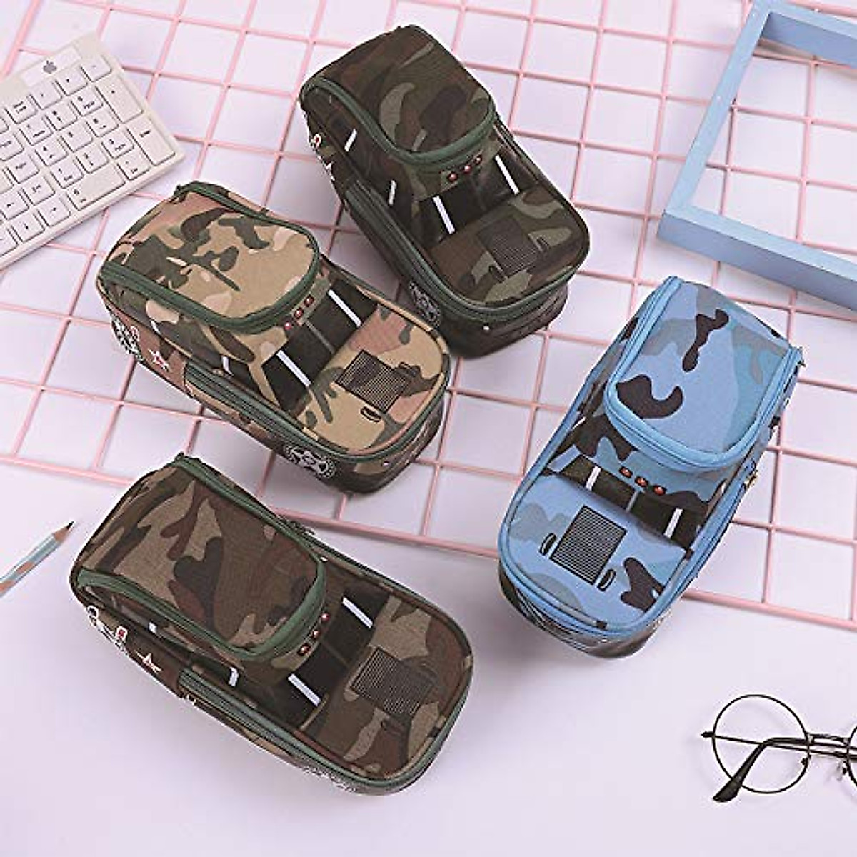 Camo Car Military Pencil Case, Big Capacity Car Shape Pencil case, Hardtop Zipper Pencil Bag Camouflage Holder School Supply Organizer Pen Pouch (Green)