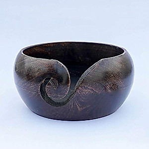 NIRMAN Wooden Yarn Bowl Hand Made by Indian Artisans with Premium Mango Wood for Knitting and Crochet (6" x 6" x 3'')