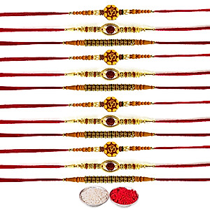 KSJONE Set of 12 Om Design Rakhi Thread, Rakhi for Brother, Raksha Bandha Gift for Your Brother, Rakhi Bracelet for Loving Sibling, Father, Bhabhi, Bhaiya with Roli Chawal (Design 4)