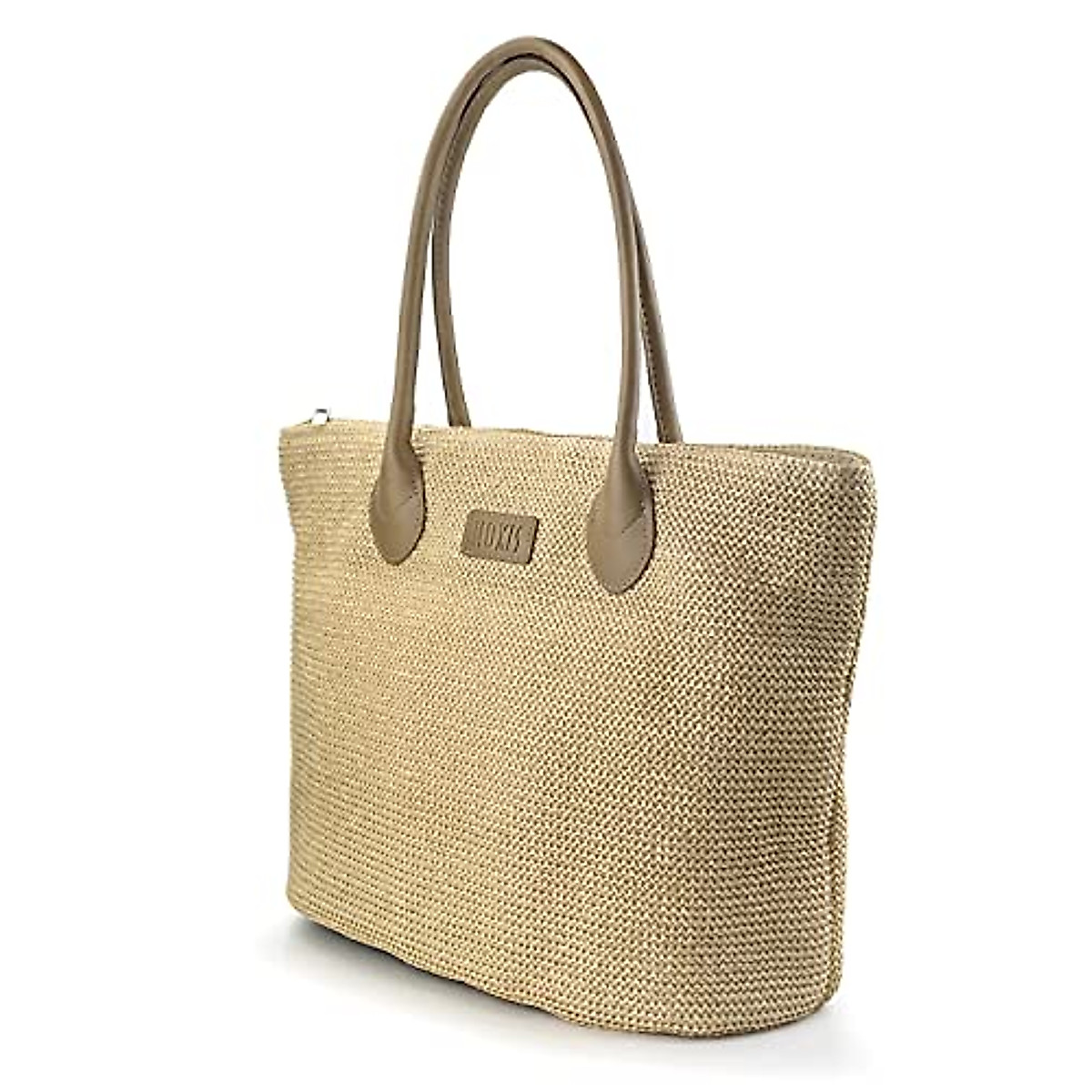 HOXIS Weekender Lightweight Synthetic Straw Shopper Tote Womens Shoulder Handbag (Brown)