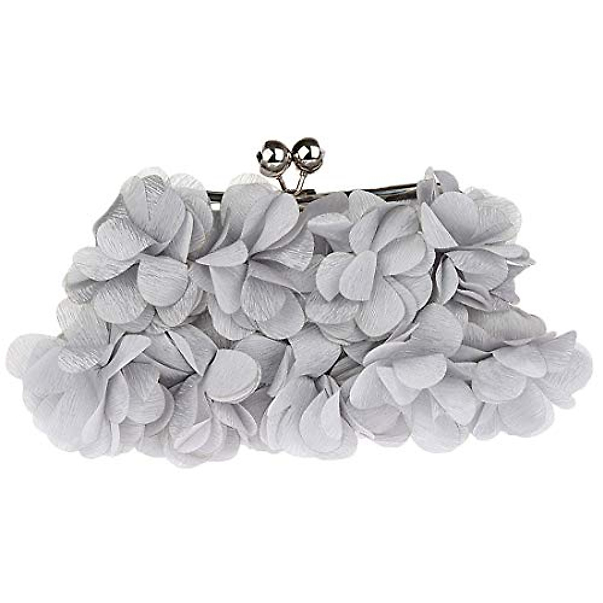 Santimon Women Clutch Kiss Lock Purse HandBags Satin Flower Evening Bags with Removable Strap Grey