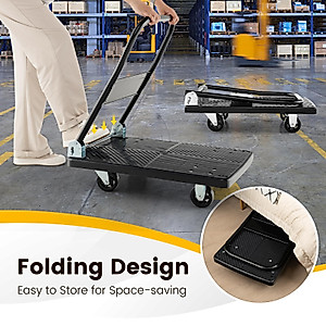 S AFSTAR Folding Platform Truck, Push Cart Dolly with 360° Swivel Wheels & 440lb Weight Capacity, Moving Hand Truck, Foldable Flatbed Cart, Push Cart Dolly for Loading and Easy Storage (28" x 19")