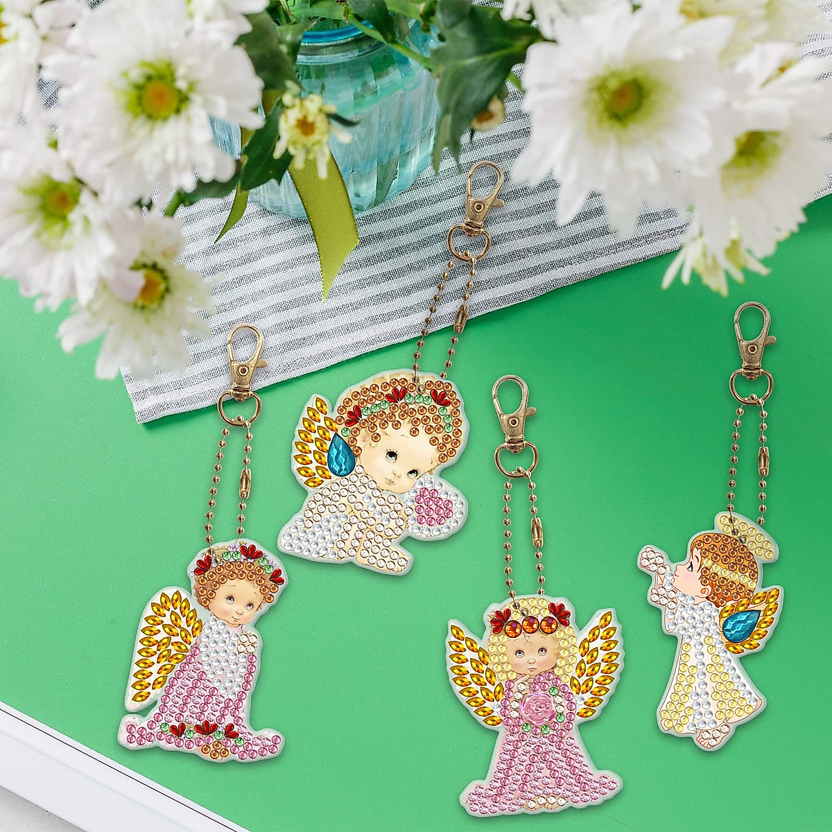LUSandy 4pcs DIY 5D Angel Diamond Painting Keychain Kits Full Drill Special Shape Crystal Angel Diamond Art Key Chain Key Ring Set for Backpack Shoulder Bag Accessories Adults