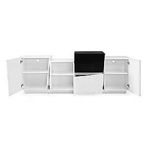 Zuri Furniture 78.7" Wide Modern Verlace Buffet Glossy White Lacquer Black Lacquer Embellishment