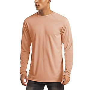 Rashguard Shirts for Men Long Sleeve Sun Protection Shirts Athletic T-Shirt Cycling Shirts Outdoor Shirts Men Camping Shirts Hiking Shirts for Men Apricot
