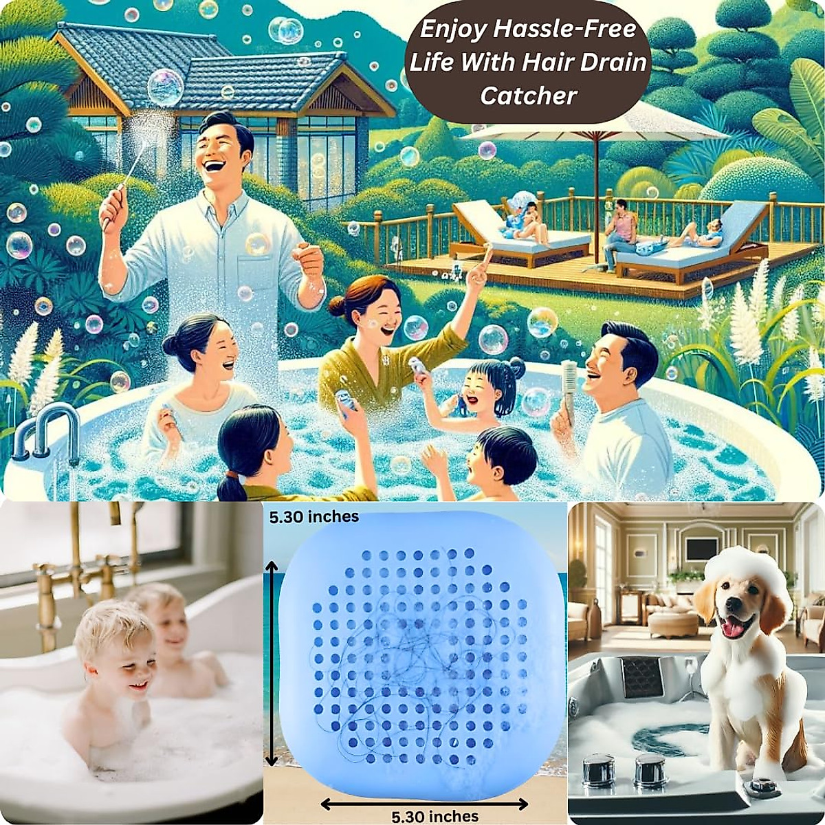 Elegaro Silicone Drain Hair Catcher with Suction Cup Hair Stopper for Shower Bathtub Kitchen Sink Pack of 2 Blue, Sky Blue