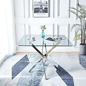 Round Dining Table,36" Glass Dining Room Table,Suitable for 2-4 People,Modern Circle Dining Room Table with Stainless Steel Legs & Glass Top,Small Kitchen Table for Living Room,Office