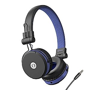 MuveAcoustics Over Ear Headphones Wired - Wired Over the Ear Headphones Recording Headphone & In-Ear Audio Monitors Studio Headset Corded 3.5mm Bass Music for Podcast TV PC Computer Gym, Impulse Blue