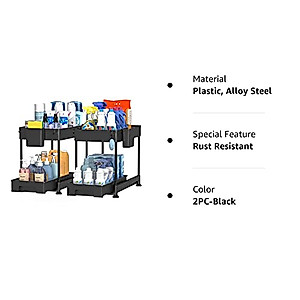 SPACELEAD Under Sink Organizers and Storage for Bathroom 2 Tier Sliding Cabinet Basket Drawers, Kitchen Under Sink Organizer with Hooks The Bottom Can Be Pulled Out Black
