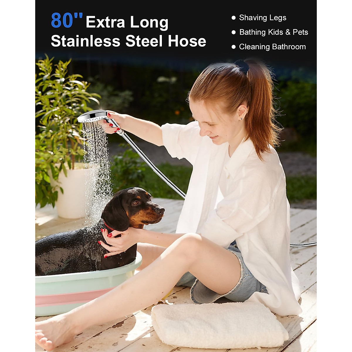 FASDUNT Shower Head with Handheld, High Pressure Handheld Shower Head with 80" Extra Long Stainless Steel Hose & Adjustable Bracket, Showerhead with ON/OFF Switch for Pets Bath