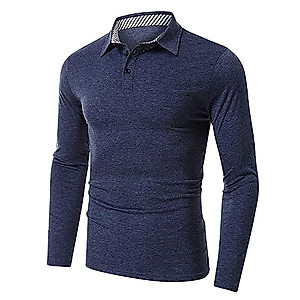DGKaxiyaHM Men's Solid Color Breathable Golf Polo Shirts Pullover Long Sleeve Tactical Shirts Jersey Outdoor Active T-Shirts (Blue,Medium)