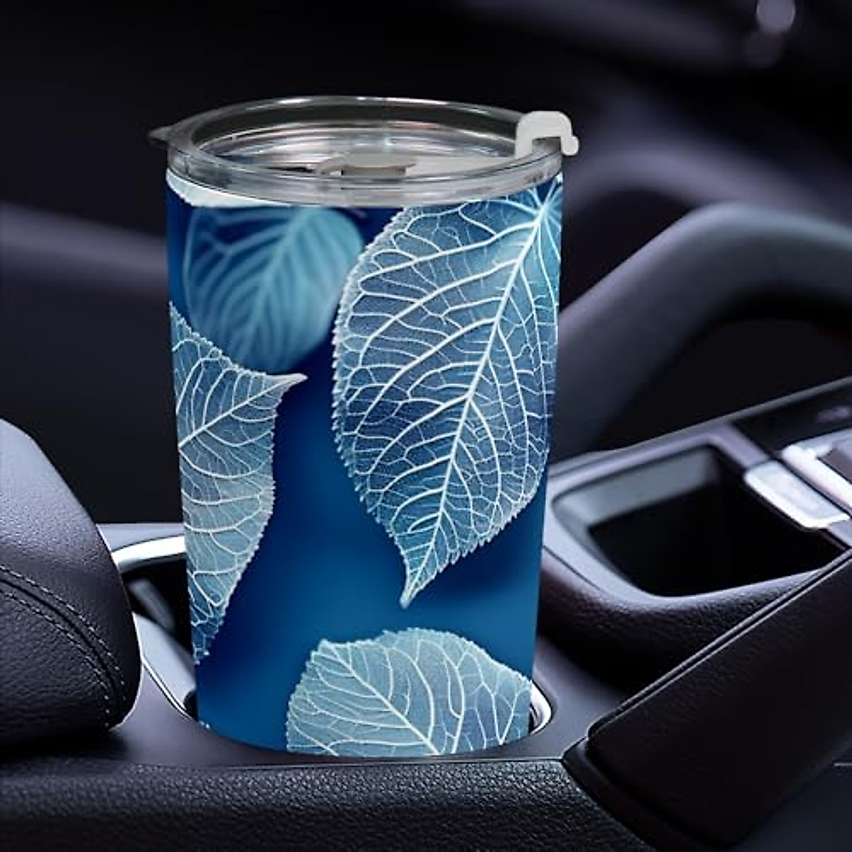 QWEUIOP 20oz Insulated Travel Coffee Mug White Leaves Stainless Steel Tumbler with Lid Double Wall Vacuum Coffee Cup For Hot and Cold Drinks14226