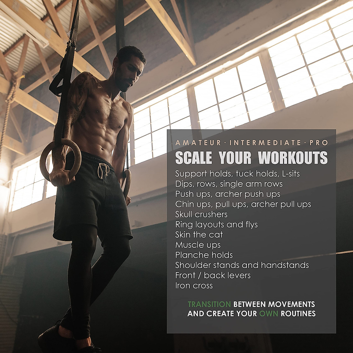 New Grey Fox Premium Numbered 1.1" Wooden Gymnastic Rings with Adjustable Straps Olympic Size: Chalk, Non-Slip Buckle |Full Body Suspension |Bodyweight Calisthenics |Home Gym Equipment |Fitness Gifts