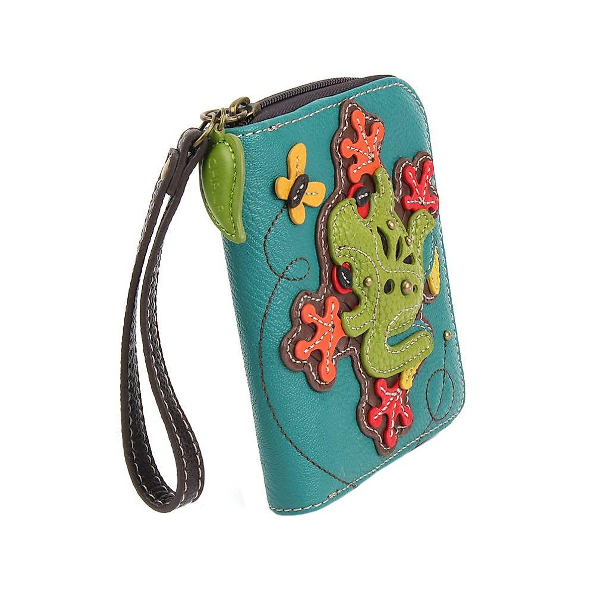 Chala Group Frog Zip-Around Wallet/Wristlet, Gift for Frog Lovers, Turquoise, 5" x 6" x 1"