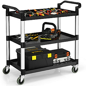 Goplus 3-Tier Rolling Utility Cart with Wheels, Heavy Duty 490 LBS Food Service Cart for Restaurant, Kitchen, Office, Plastic Push Cart Bus Cart, 40.5" x 19.5" x 38.5"