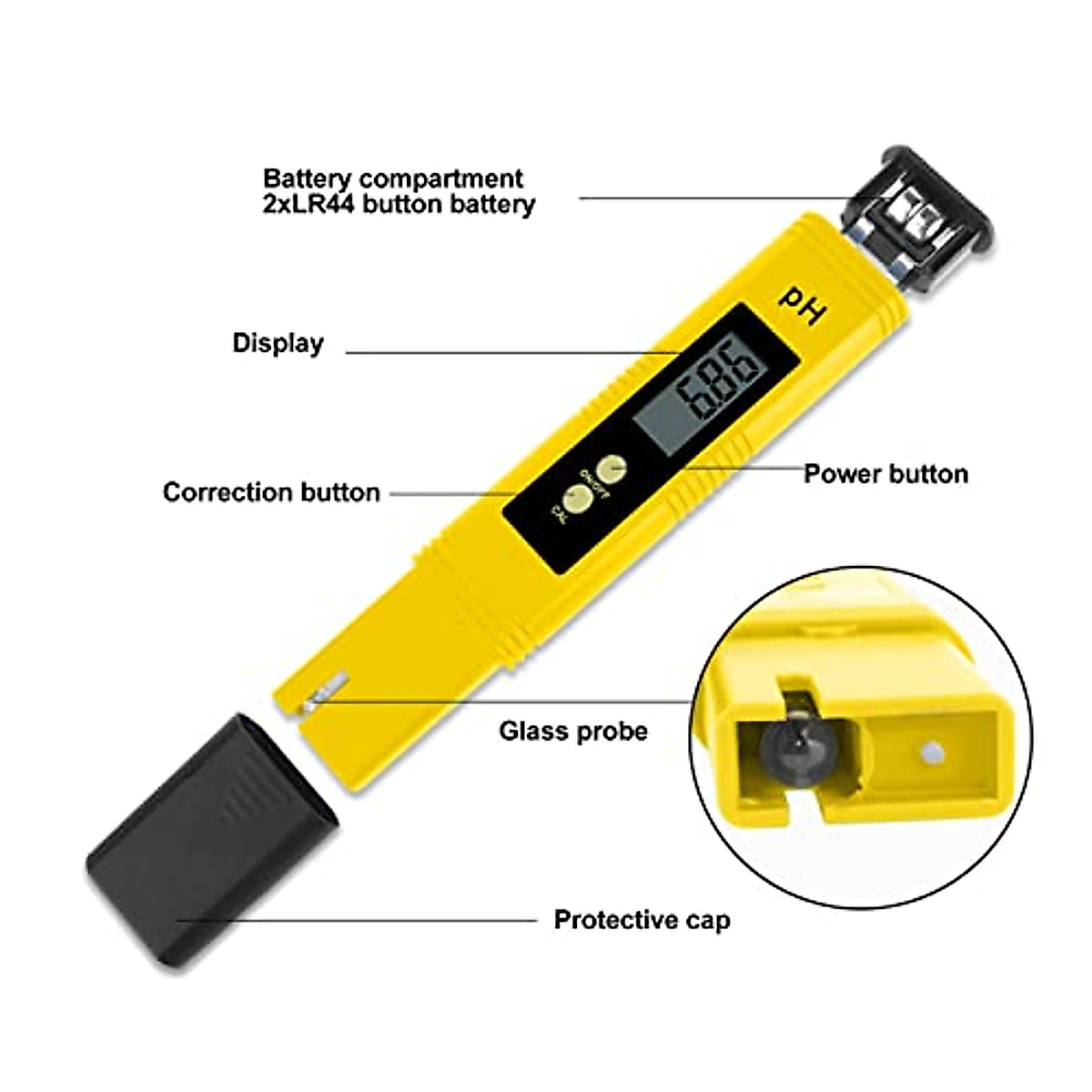 Water Quality Test Pen, Range 0‑14 Handheld Digital PH Meter Automatic Calibration with Protective Case for Aquariums