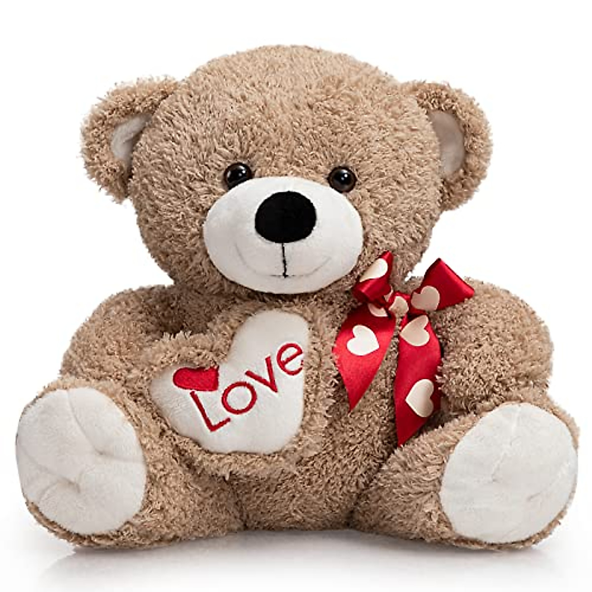 WENMOTDY Stuffed Animals Plush Toy Teddy Bear with Love Pattern Red Bow Gift for Kids Baby Lover Birthday Valentine's Day 12 Inch