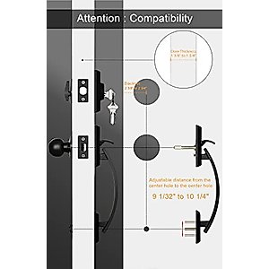 goldenwarm Black Front Door Knob Handle, Entry Door Handle and Reversible Handle Knob, Single Cylinder Front Door Handle Only, Matte Black Front Door Entry Handleset, Entry Way Door Handle