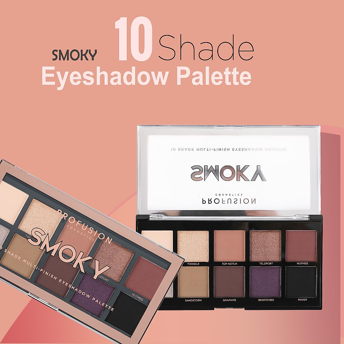Profusion Cosmetics 10 Shade Eyeshadow Palette - High Pigmented Multi-Finish Colors, Vegan & Cruelty-Free, Create Stunning Looks On-the-Go - Travel-Friendly & Versatile Makeup, Smoky