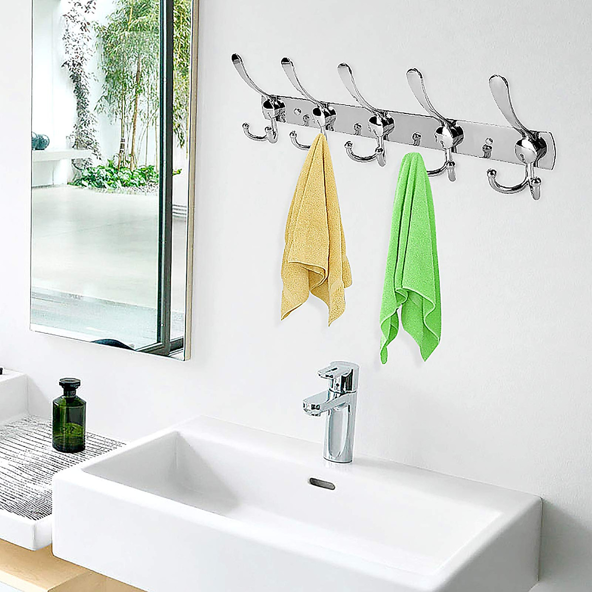 WHITGO Wall Mount Coat Hook, 2 Pack 15 Hooks Stainless Steel Coat Hangers Rack Robe Hat Clothes Hook Wall Coat Rack Hooks