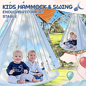 Saucer Swing for Kids, 45 Inch Swing Chair, Outdoor Tree Swing, Indoor Nest Swing Tent with Silky Veil,Disc Swing Set for Backyard,Playground, 500 Lbs Capacity, Beige