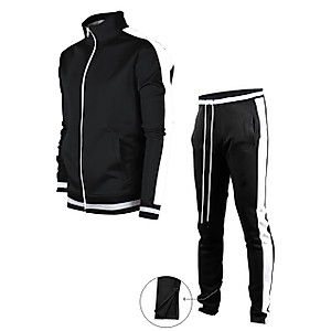 SCREENSHOTBRAND-51700 Mens Urban Hip Hop Premium Track Jacket - Slim Fit Side Taping Basic-Black-Medium