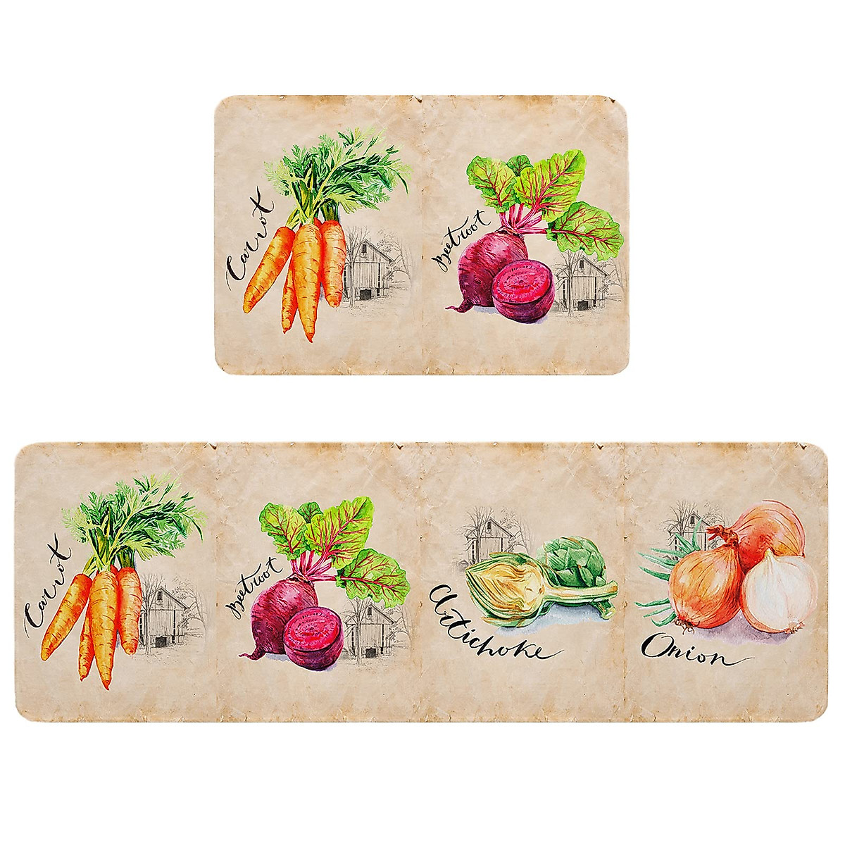 Vegetables Four Prints 2 PCS Memory Foam Kitchen Mats, Water Absorbent Kitchen Rugs, Anti-Skid Kitchen Mat and Rug for Kitchen, Floor Home, Office, Laundry, Sink Retro Kraft Paper Texture