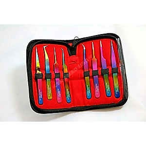 Cynamed-Set of 8 Piece German Stainless Steel Titanium Color Eyelash ExtensionTweezers