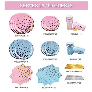 Ottin Gender Reveal 250 PCS Pink and Blue Paper Plates and Napkins Set Decorations for Wedding Boy or Girl's Birthday Party Baby Shower Bridal Shower Christmas New Year Valentine's Day