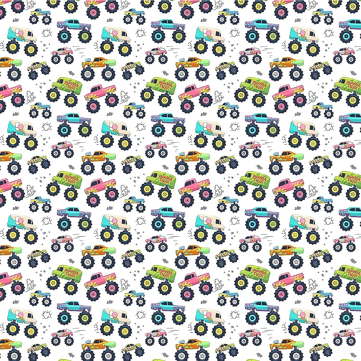 Monster Truck Party Birthday Gift Wrap Paper Folded Flat 30 x 20 Inch, 3 Sheets