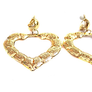 Clip-on Earrings Gold Tone Heart Bamboo Hoop Earrings 2 inch Retro Earrings