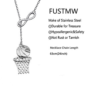 FUSTMW Basketball Necklace Basketball Hoop Pendant Basketball Lover Players Gifts Basketball Jewelry Team Gifts (Basketball Y Necklace)