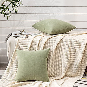 GAWAMAY Decorative Square Throw Pillow Covers 18x18 Inch set of 2, Super Soft Chenille Farmhouse Fall Pillowcase for Living Room Bedroom Sofa Couch Cushion Cover Fundas Para Cojines Sage Green 45x45cm