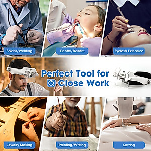 Lighted Head Magnifying Glasses Visor Headset with Light - Headband Magnifier Loupe Hands-Free for Close Work,Sewing,Crafts,Reading,Repair,Jewelry (1.5X to13.0X)