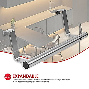 Home Basics, Chrome Cabinet Door Quick Install Hanging Modern Expandable Steel, Storage and Display Rack for Hand, Dish, and Tea Towels