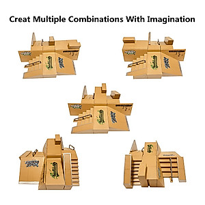 Skate Park Kit, Finger Skateboard Ramp Set -1 Finger Bike -3 Finger Skateboards -1 pair of skates and 8PCS Skate Parks for Finger Skateboard Ultimate Parks Training Props and Finger Toys