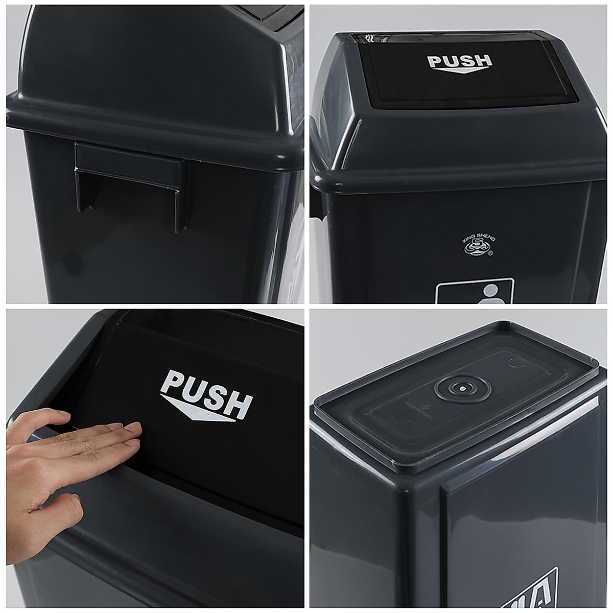 Anbers 4 Packs 13 Gallon Kitchen Trash Can with Swing Lid, Large Plastic Kitchen Garbage Cans, Grey